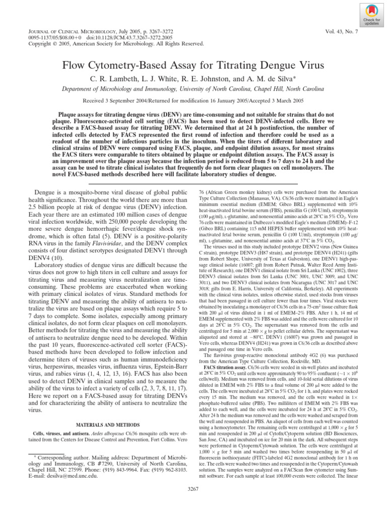 Flow Cytometry-Based Assay For Titrating Dengue Vi | PDF | Assay | Flow ...