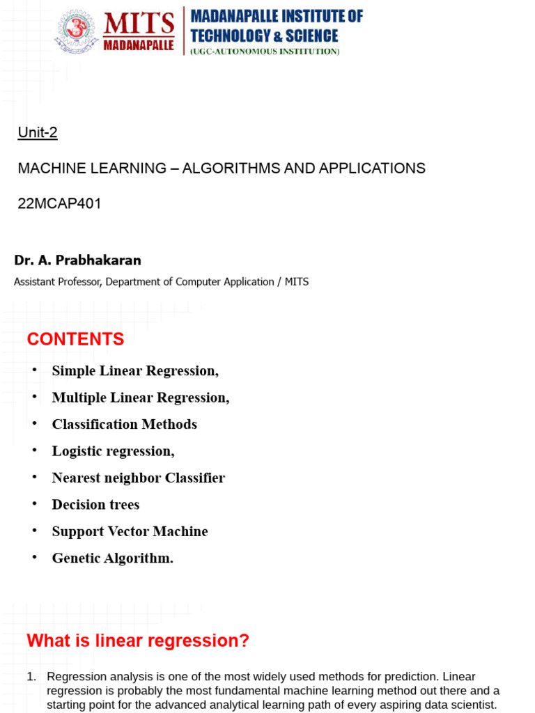 Ml Unit 2 Machine Learning Algorithm Pdf Support Vector Machine 6278