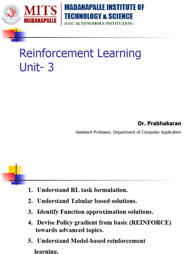 Ml Unit 3 Reinforcement Learning Pdf Algorithms Cognition