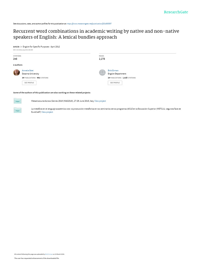 Recurrent Word Combinations in Academic Writing by Native and Non ...