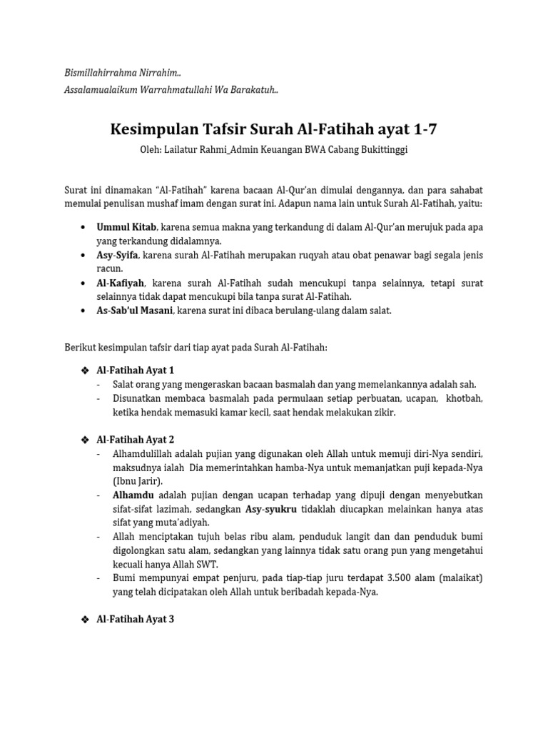 Kesimpulan Tafsir Surah Al-Fatihah | PDF