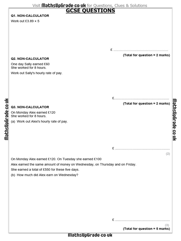 Money Calculations Questions Mathsupgrade Co Uk 240712 085215 | PDF