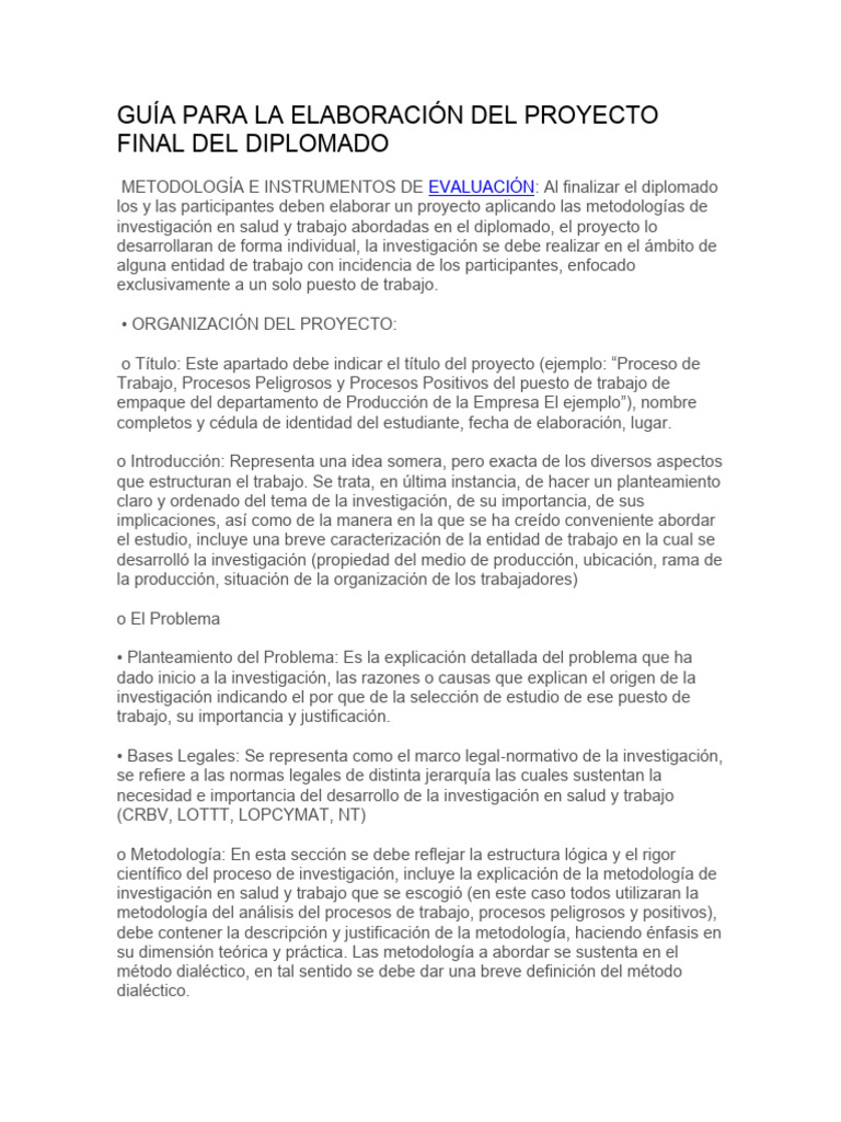 Guía para La Elaboración Del Proyecto Final Del Diplomado | PDF