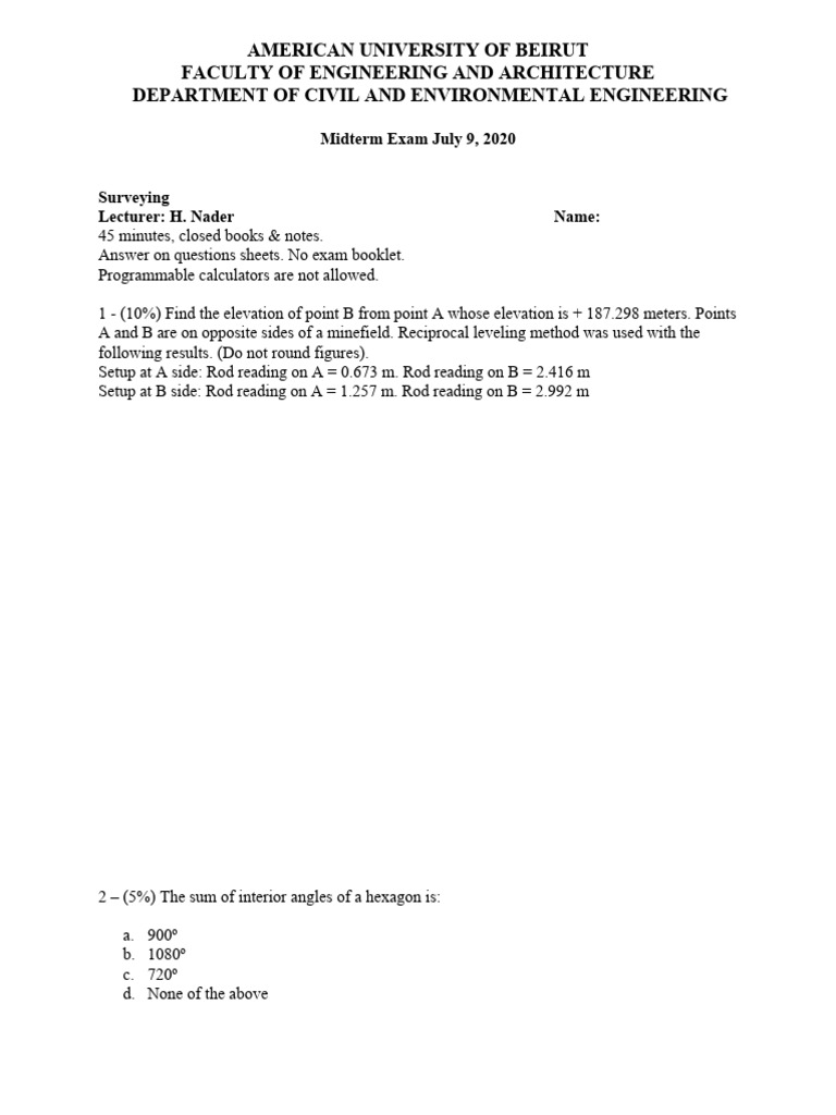 Surveying Midterm 2020 | PDF | Surveying | Azimuth