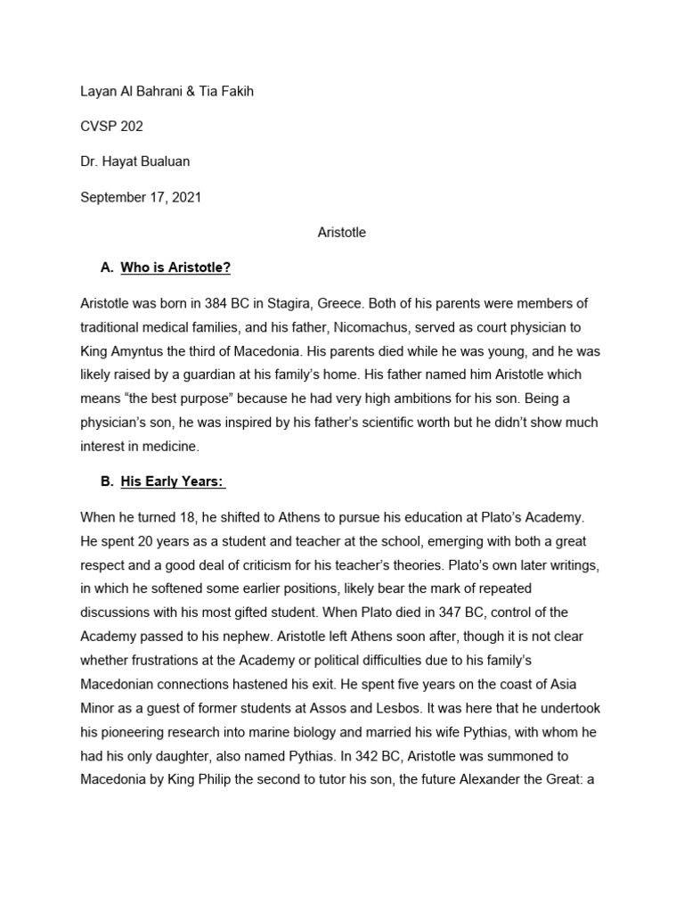 Overview of Aristotle's Life and Philosophy | PDF | Aristotle | Plato