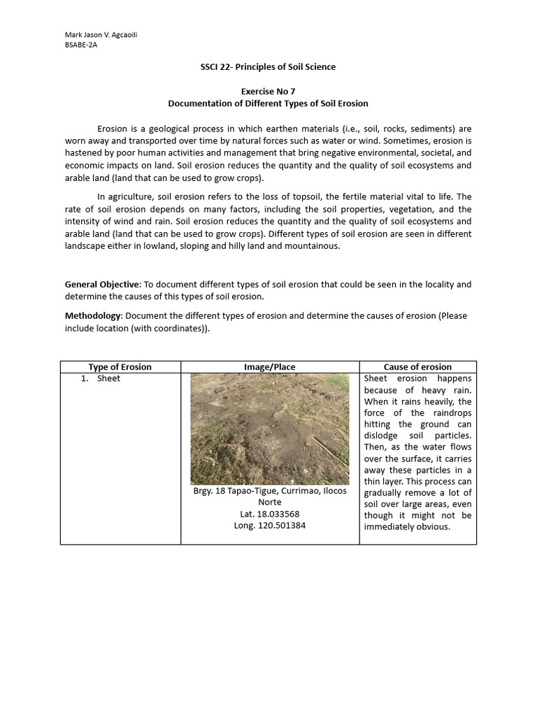 SSCI 22 - Exercise 7 - Soil Erosion | PDF | Erosion | Surface Runoff