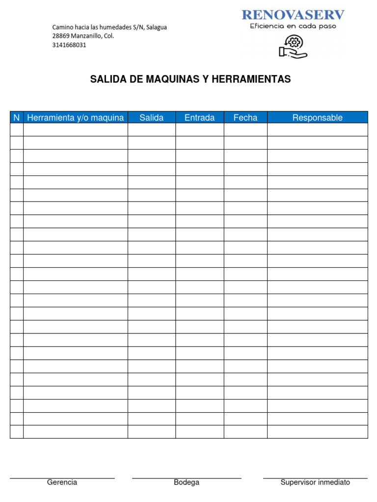 Registro de Salida de Herramientas | PDF