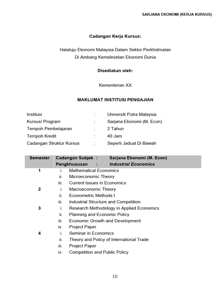 Kertas Cadangan Pelan Pengajian Program Sarjana (Secara Kerja Kursus ...