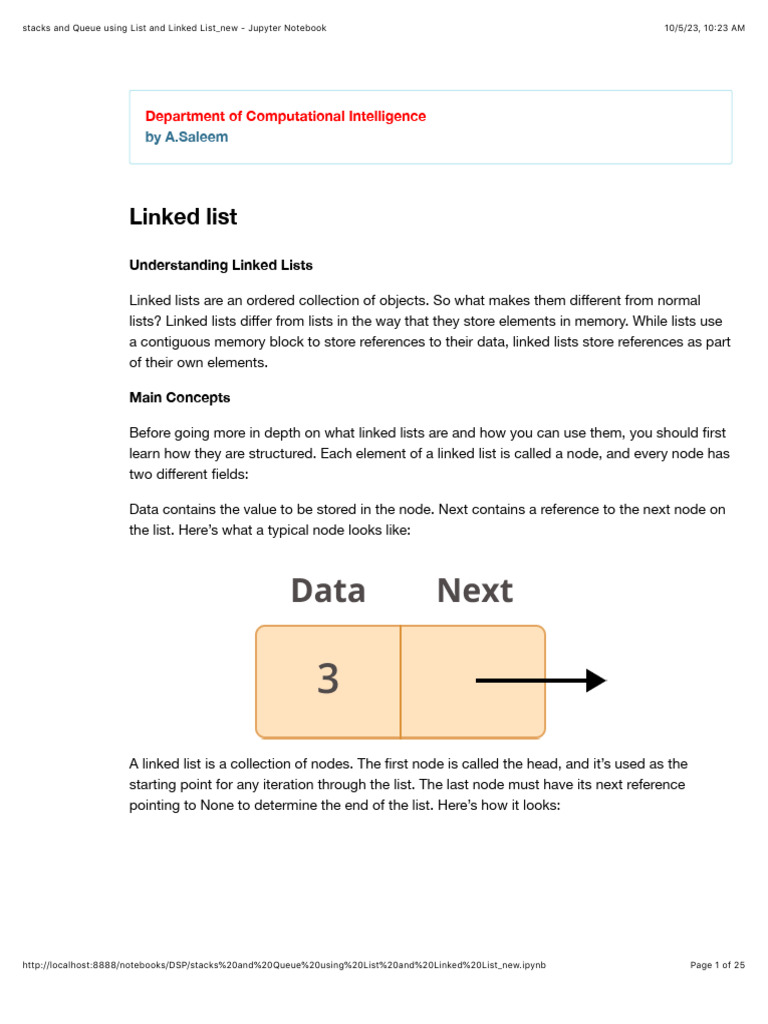 Stacks and Queue Using List and Linked List - New - Jupyter Notebook | PDF | Queue (Abstract ...