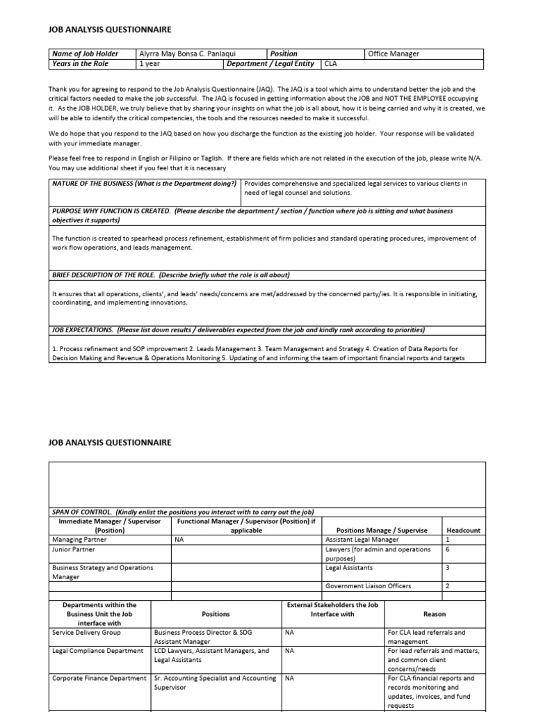 Lyrra - Office Manager - JA Questionnaire | PDF | Leadership | Lawyer