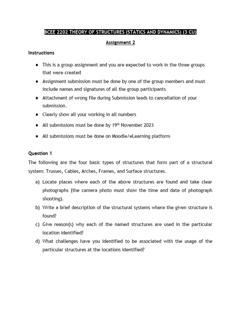 2023 Assignment 2 - Theory of Structures | PDF | Bending | Mechanical Engineering