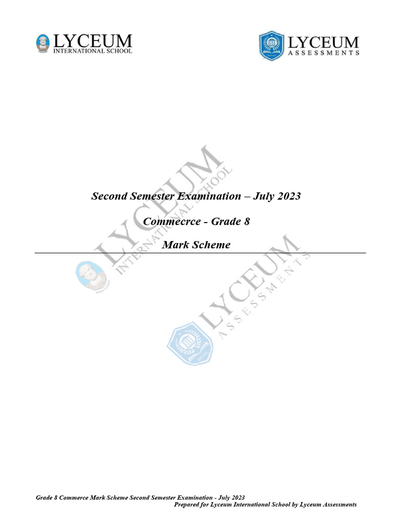 Grade 8 Commerce Exam Mark Scheme 2023 | PDF | Employment | Economic System