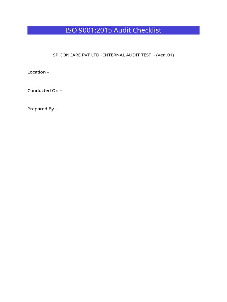 ISO 9001 Internal Audit Test - 01 | PDF | Quality Management System ...