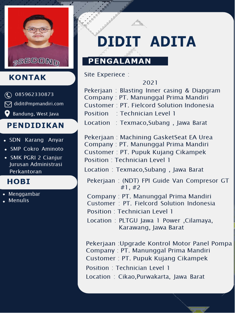 CV - Didit Adita NDT | PDF | Chemical Equipment | Gases
