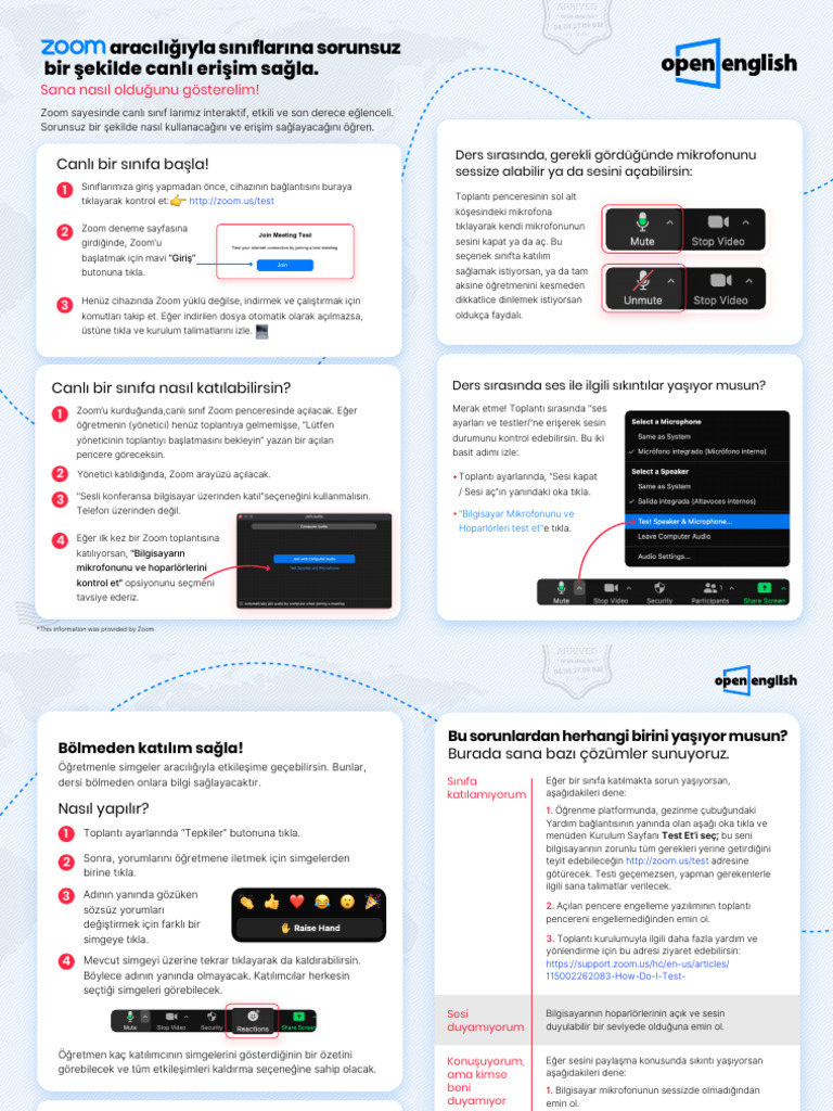 Open English Zoom Quick Start Guide - TR - V3 | PDF