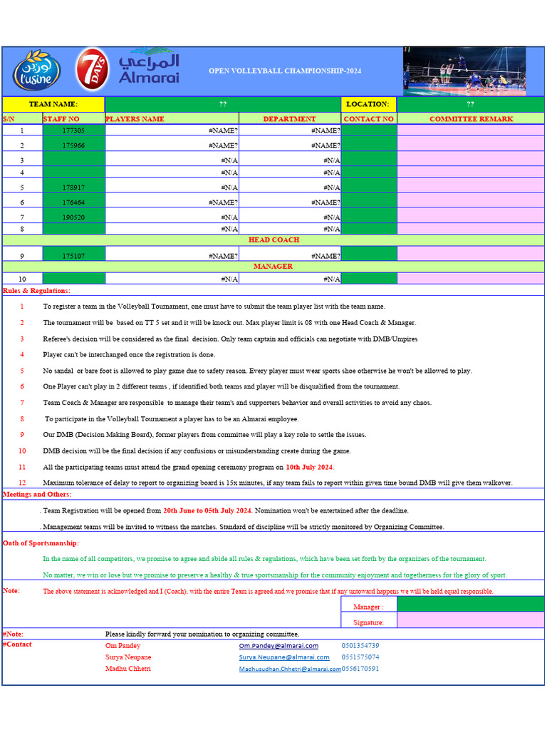 Volleyball Team Registration Form - 2024 | PDF | Referee | Sports