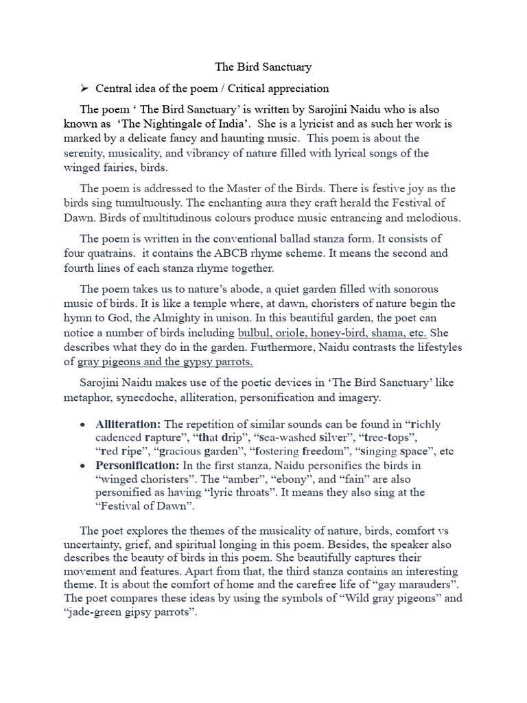 The Bird Sanctuary | PDF | Poetry