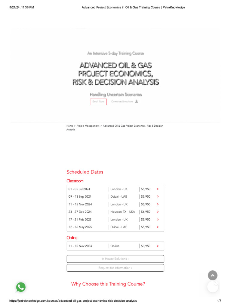 Module 1 - Advanced Project Economics in Oil & Gas Training Course - PetroKnowledge | PDF