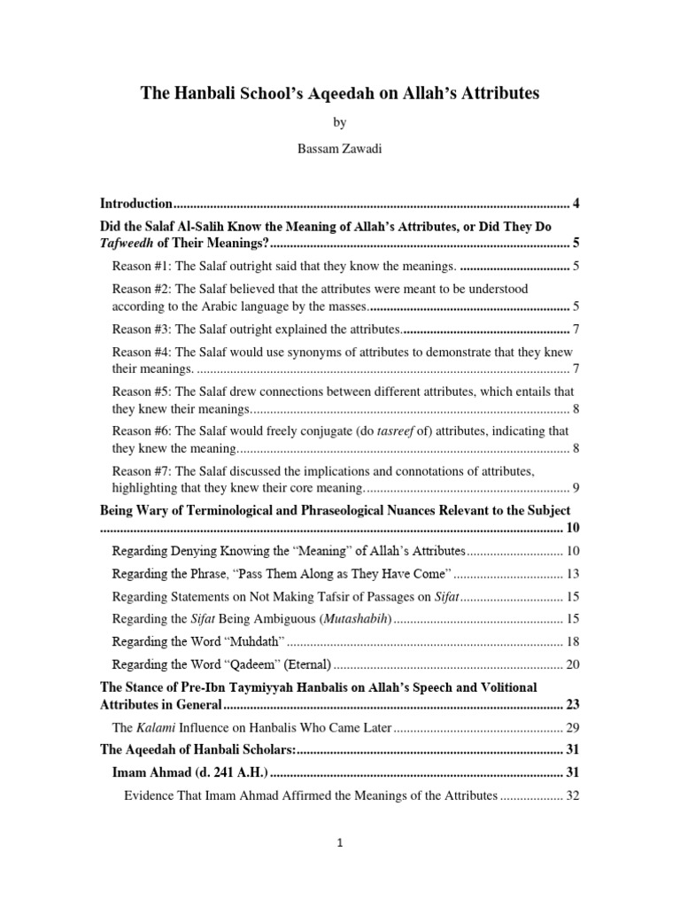 The Hanbali School's Aqeedah On Allah's Attributes | PDF | God In Islam ...