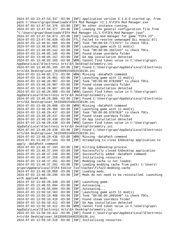 FIFA Mod Manager Log20240703 | PDF | Utility Software | Operating ...