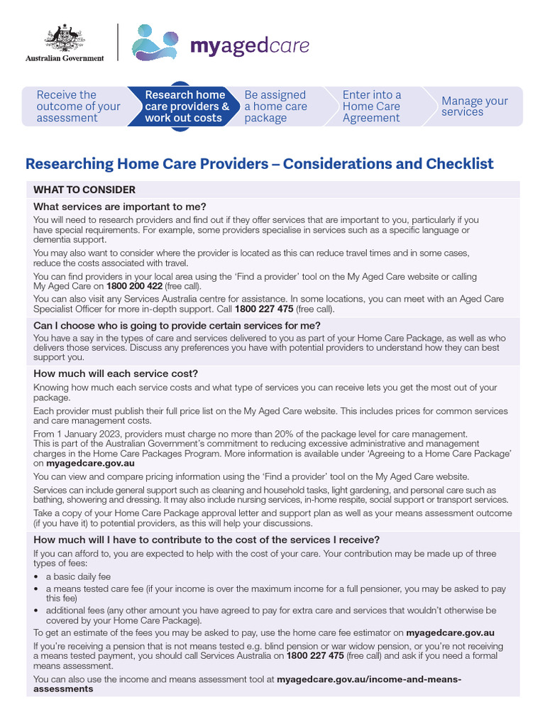 Researching Home Care Providers Checklist | PDF | Fee | Caregiver