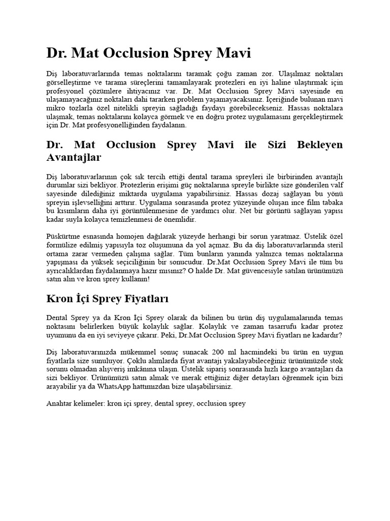 Dr.Mat Occlusion Sprey Mavi | PDF
