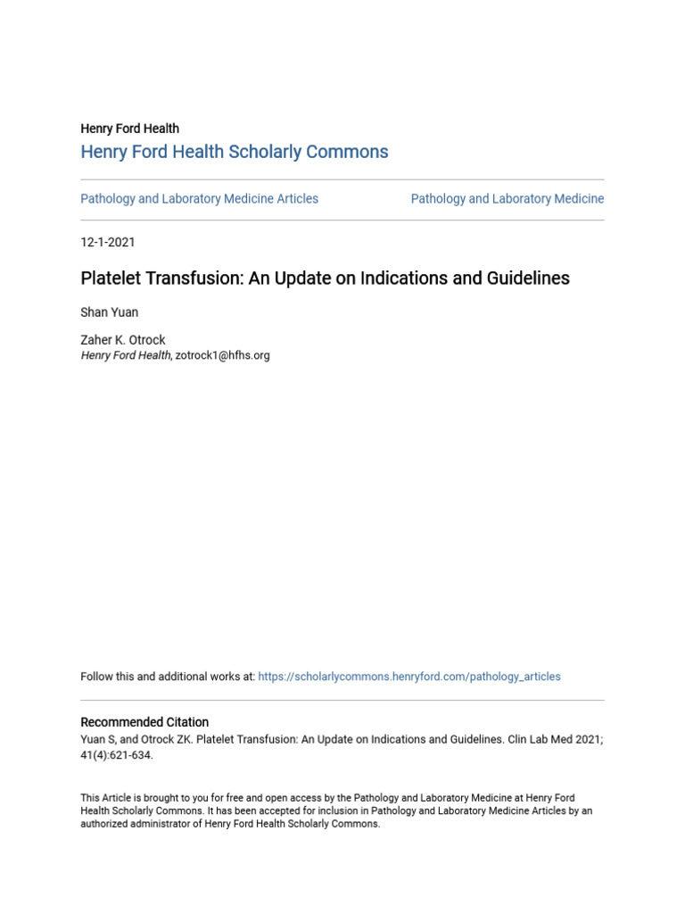 Platelet Transfusion - An Update On Indications and Guidelines | PDF ...