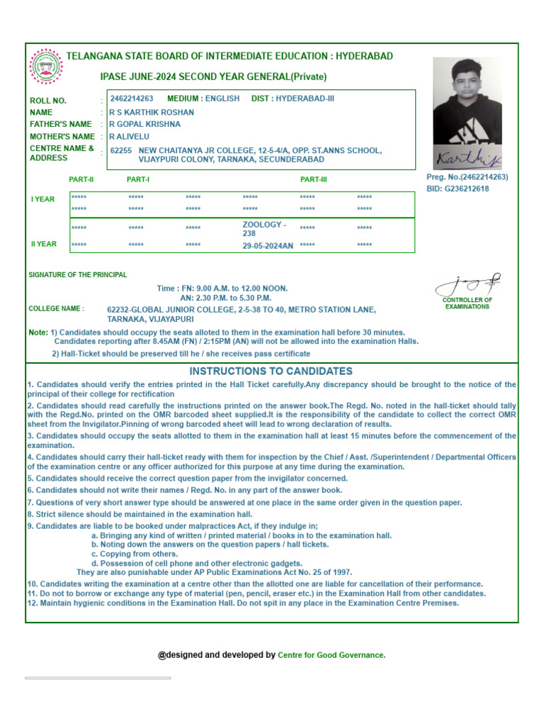 Second Year Hall Ticket Download | PDF