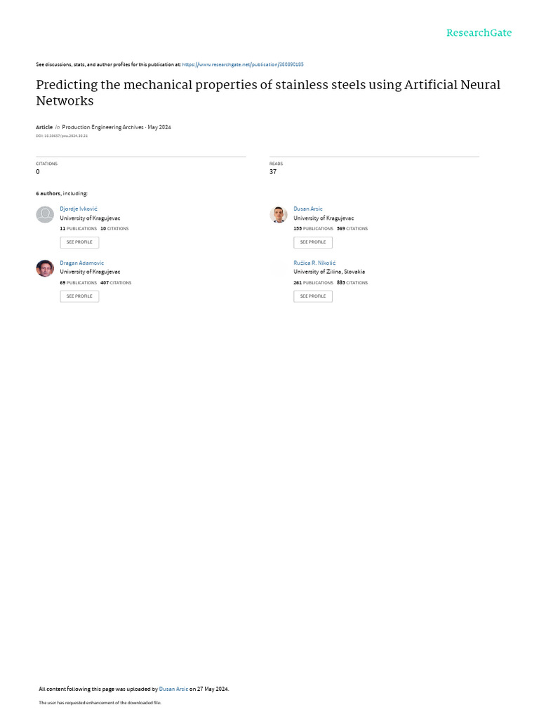 Predicting the Mechanical Properties of Stainless Steels Using Artificial Neural Networks ...