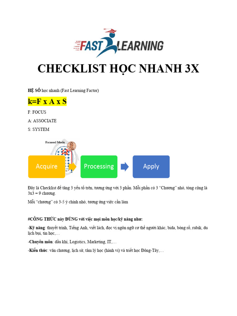 Checklist học nhanh 3X | PDF
