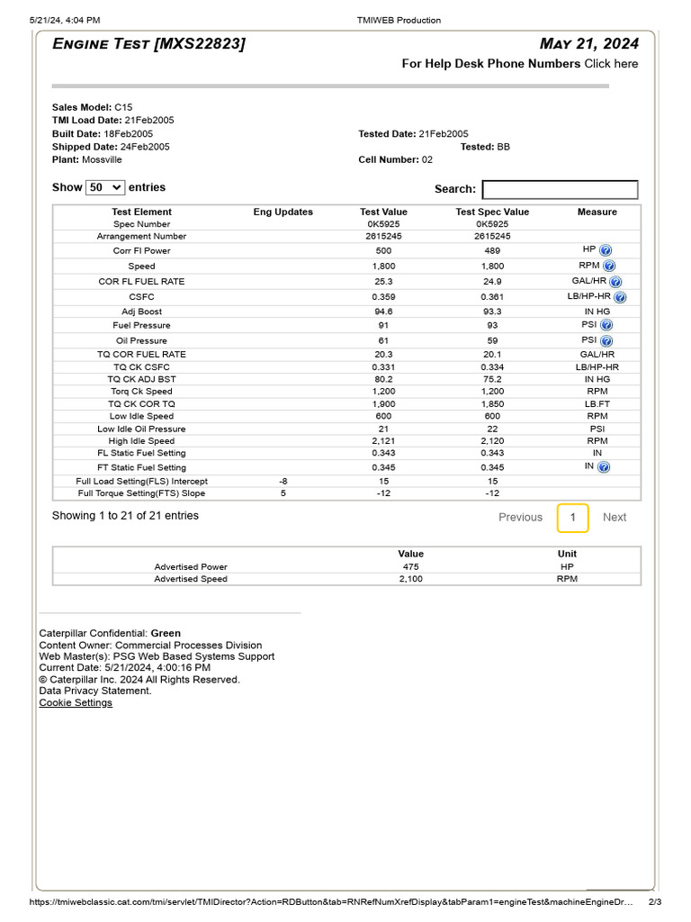C15 Test Specs | PDF | Vehicles | Vehicle Technology