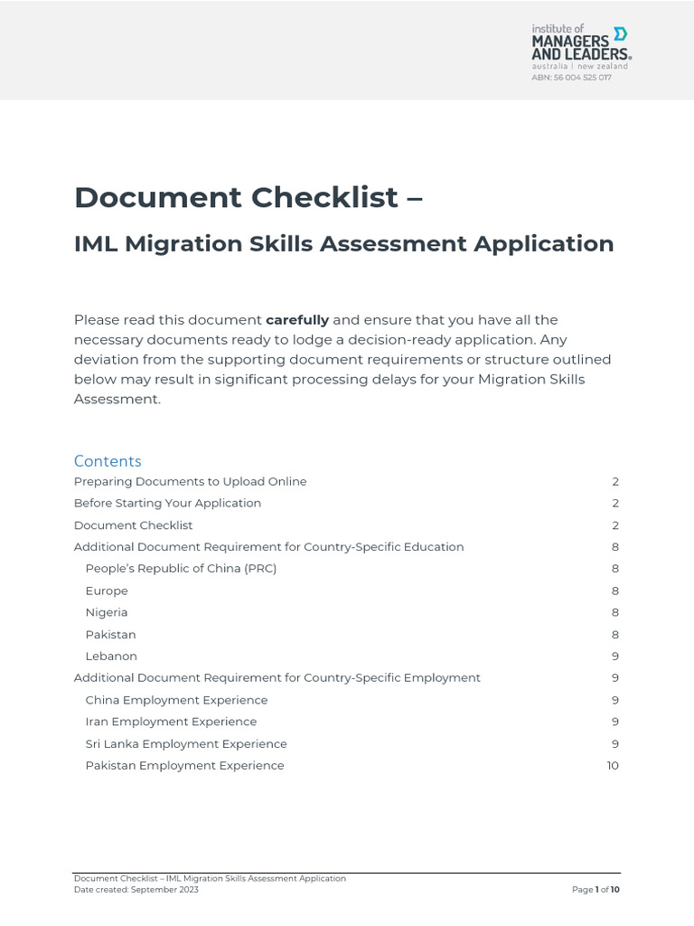 IML Migration Skills Assessment Document Checklist Required Supporting Documentation | PDF ...
