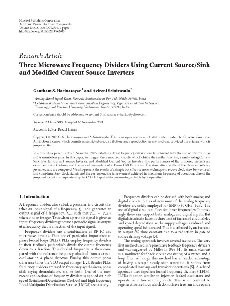 Three Microwave Frequency Dividers Using Current Source, Current Sink ...