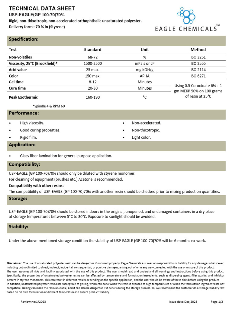 TDS Usp-Eagle (GP 100-70) 70% | PDF | Polyester | Materials