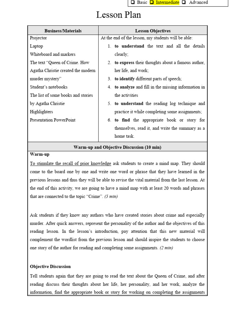 Lesson Plan With Grammar, Reading&Writing - Queen of Crime. How Agatha ...