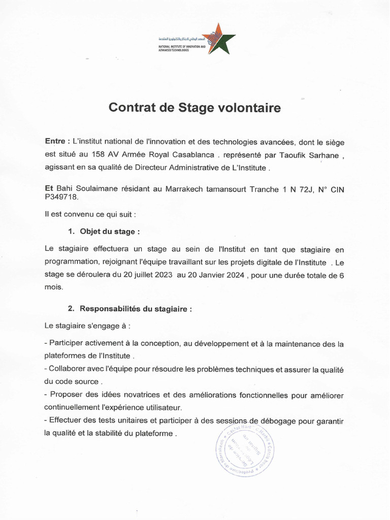 Contrat de Stage | PDF