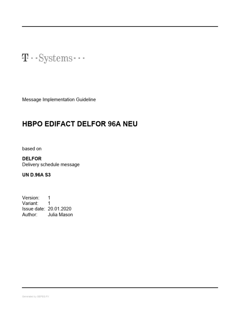 Hbpo - Edifact - Delfor - D96a - Neu 1 | PDF | Communications Protocols ...