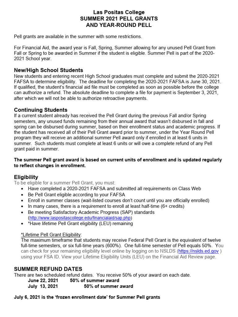 Summer 2021 Pell Statement For Web-Final | PDF | Pell Grant | Higher ...