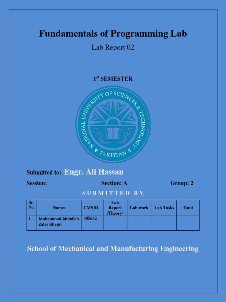 Lab Report 2 (Muhammad Abdullah Zafar Ghauri ME-14 (C) CMS 405642 | PDF ...