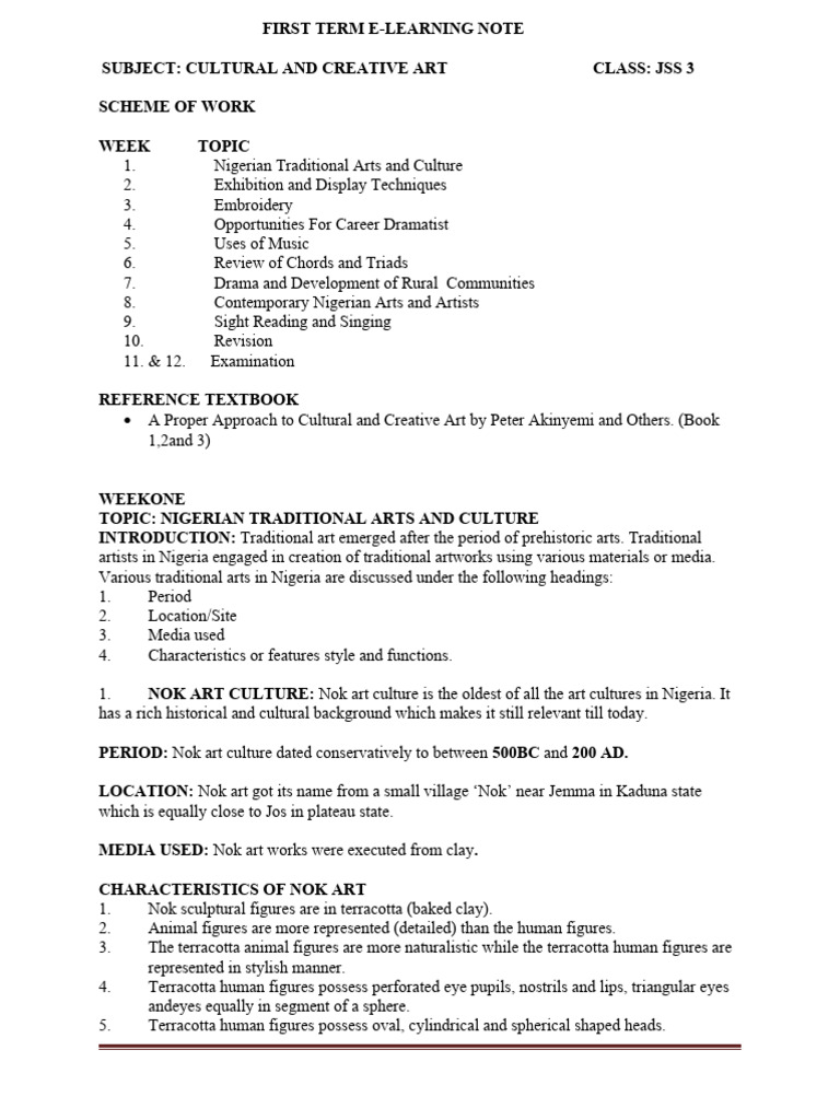 First Term Jss3 Cultural and Creative Art | PDF | Embroidery | Chord ...