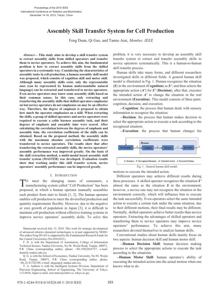 Assembly Skill Transfer System For Cell | PDF | Senses | Robotics