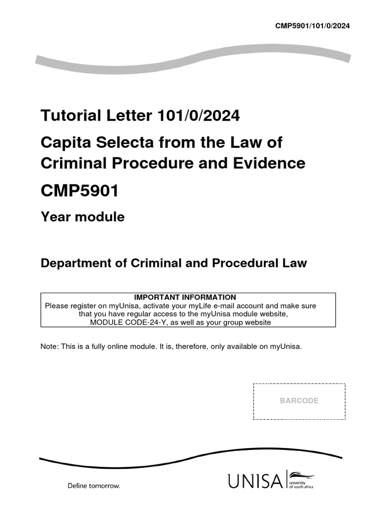 Tutorial Letter 101/0/2024 Capita Selecta From The Law of Criminal Procedure and Evidence | PDF ...