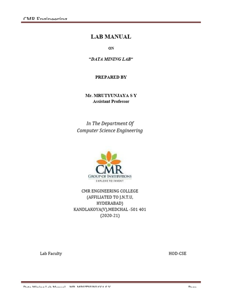 Final DM Lab Manual-Master 2020-21 | PDF | Cross Validation (Statistics) | Data Warehouse