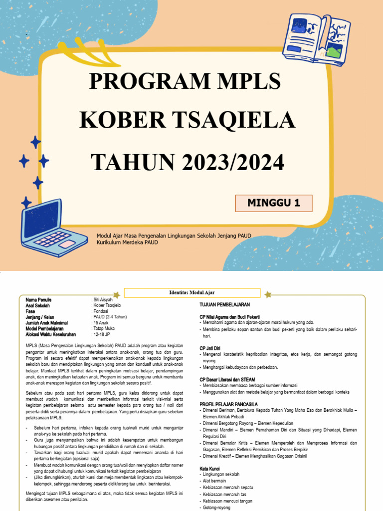 RPP Modul Ajar MPLS PAUD Jateng 2023-2024 - Minggu 1 | PDF | Karier & Perkembangan | Sains ...