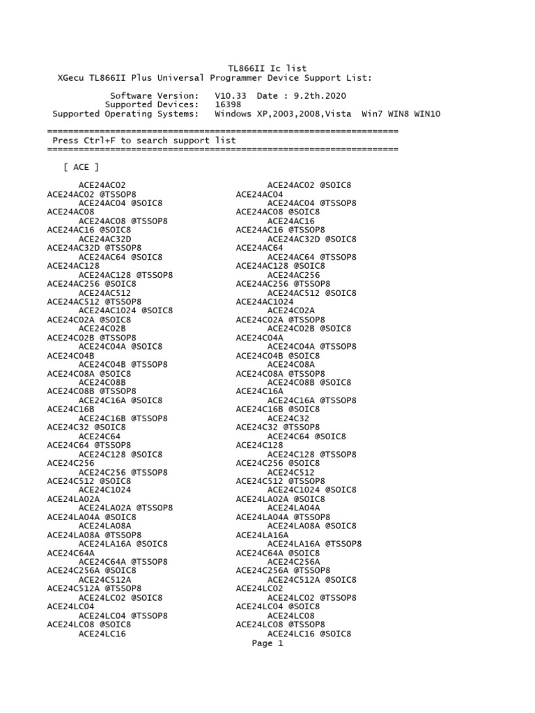 TL866II Ic List | PDF | Windows 7 | Digital Technology