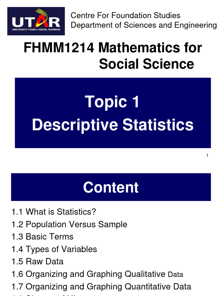 Topic 1 Descriptive Statistics SV | PDF | Statistics | Probability Distribution