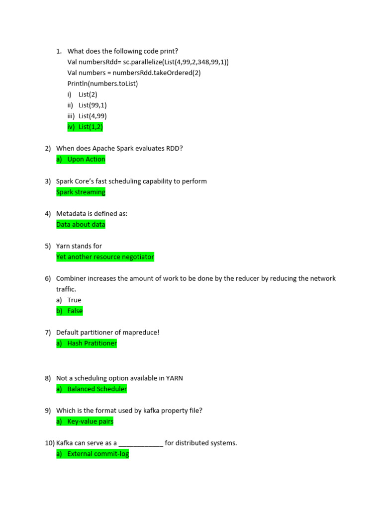 Bigdata Mcq Qa Part2 Pdf Apache Hadoop Apache Spark 5089