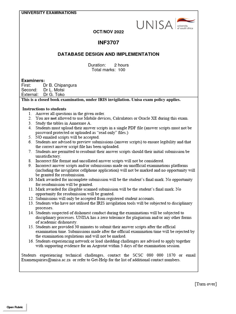 INF3707-examination | PDF | Database Index | Data Management Software