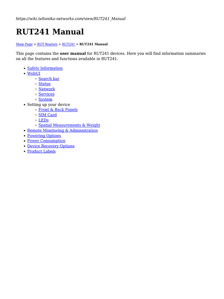 RUT241 User Manual Overview | PDF
