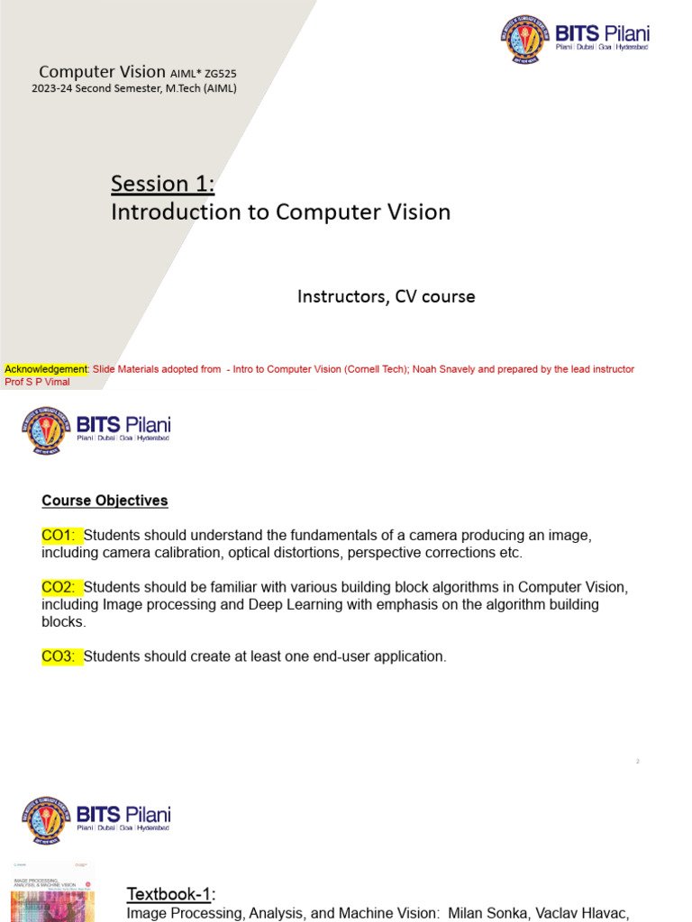CV #1 Course Introduction-1 | PDF | Computer Vision | Visual Perception